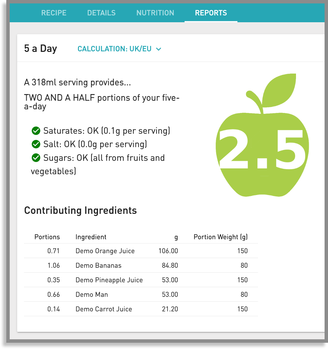 Set the 5 A Day Value – NutriCalc