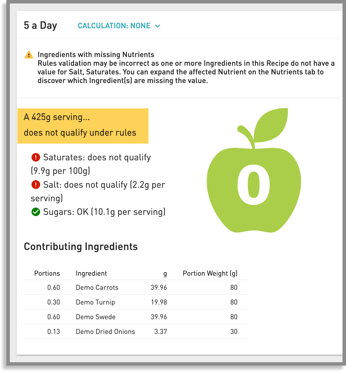 Set the 5 A Day Value – NutriCalc