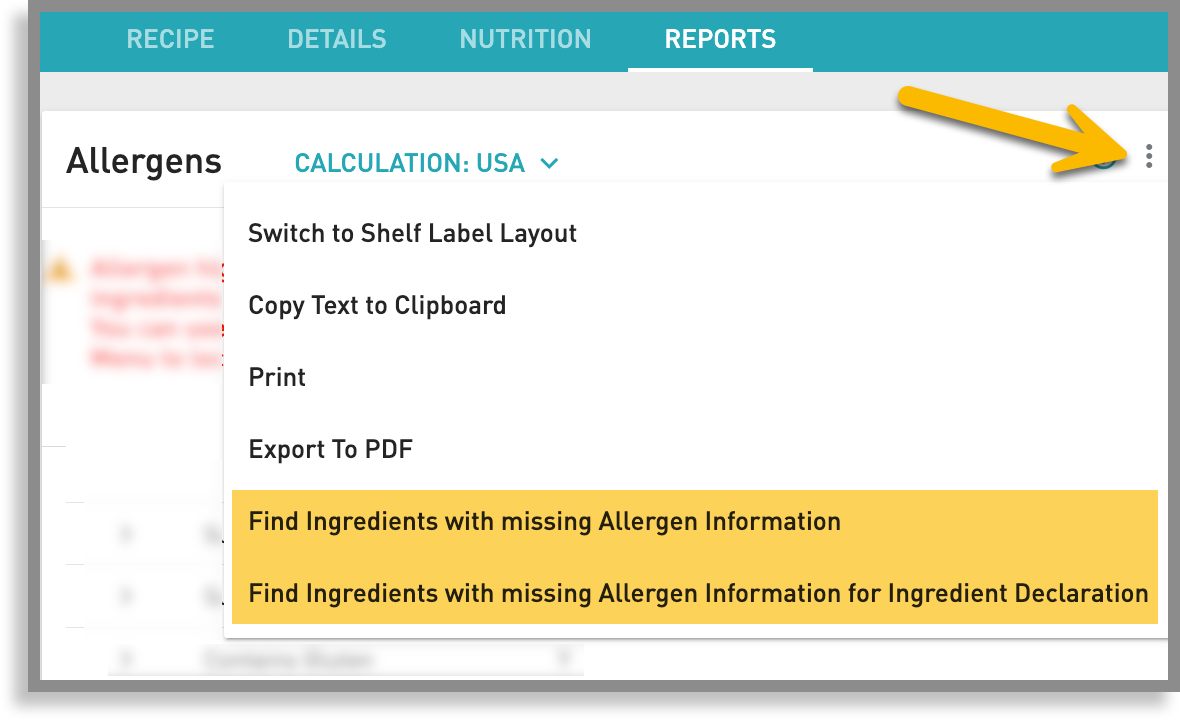 Generate an Allergen Report – NutriCalc