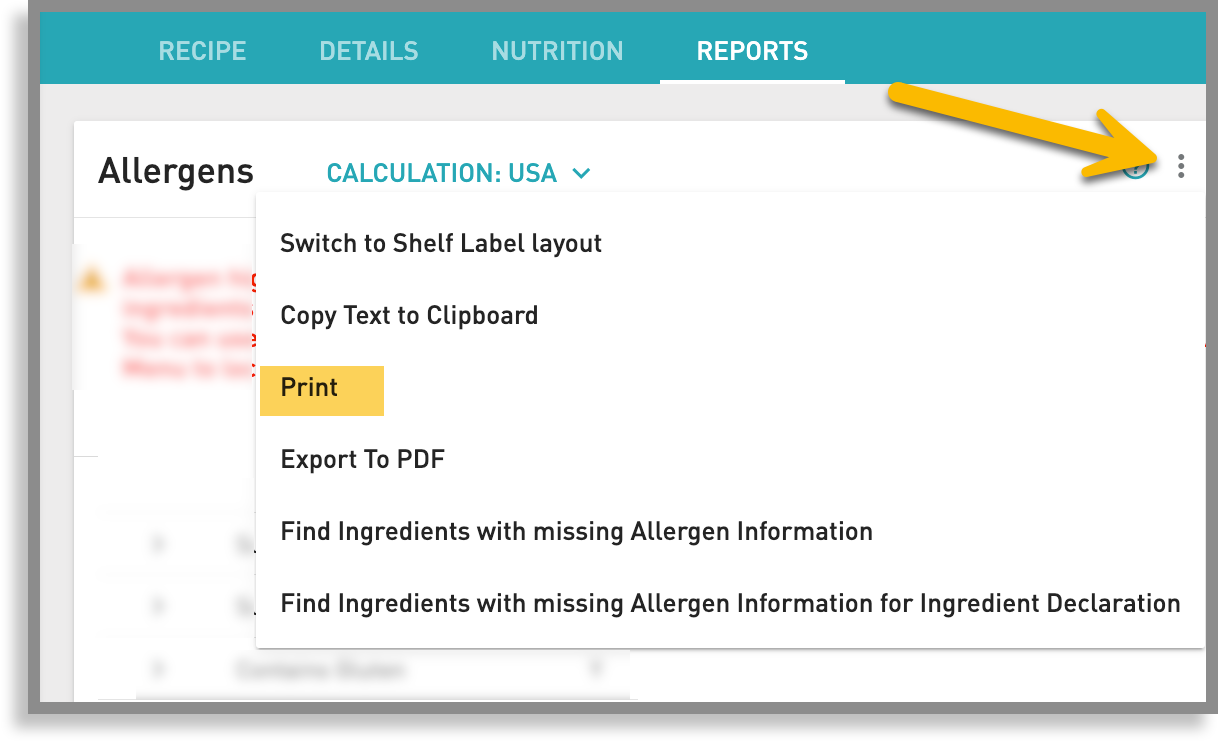Generate an Allergen Report – NutriCalc