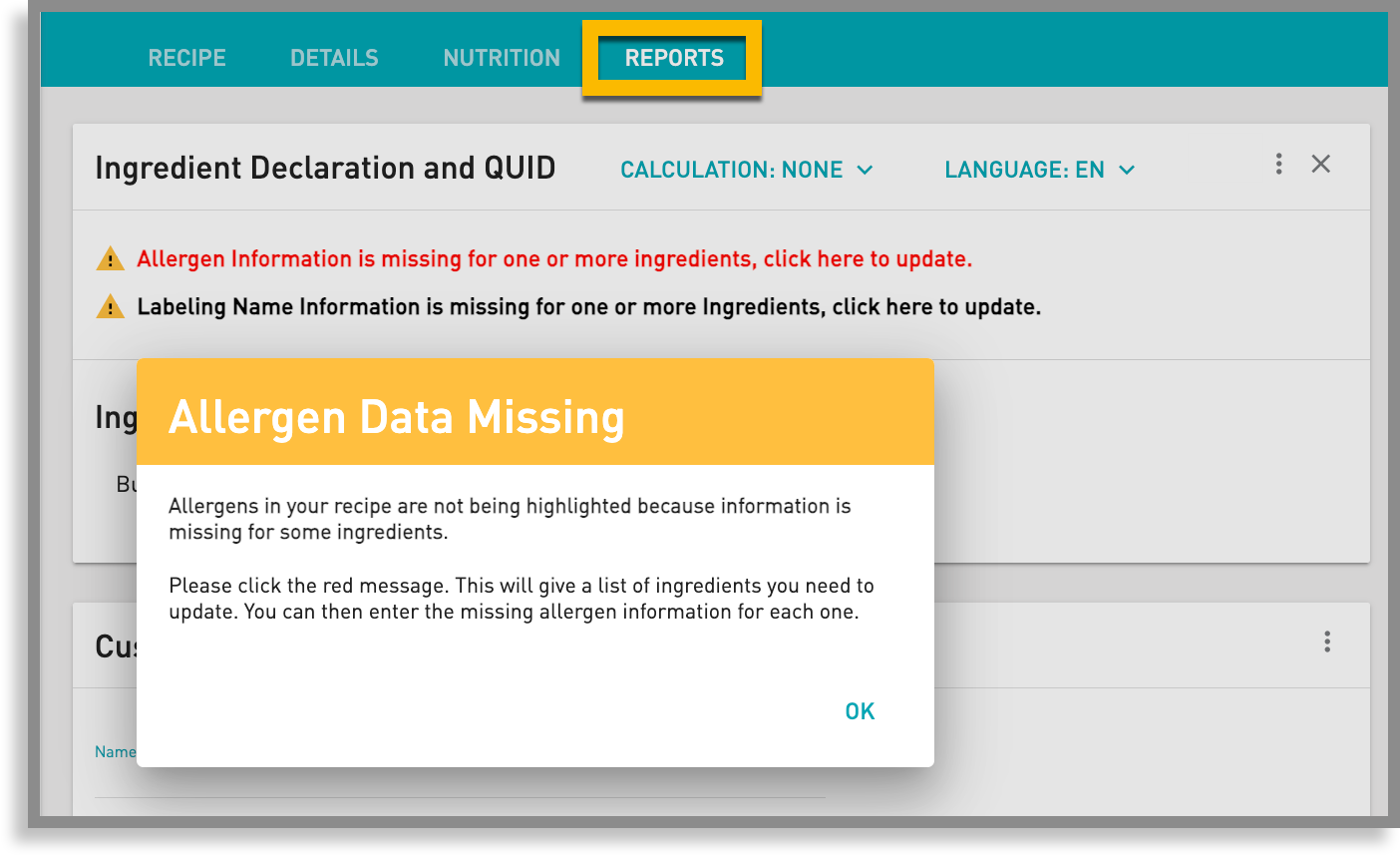 How to view and update the Ingredient Declaration – NutriCalc