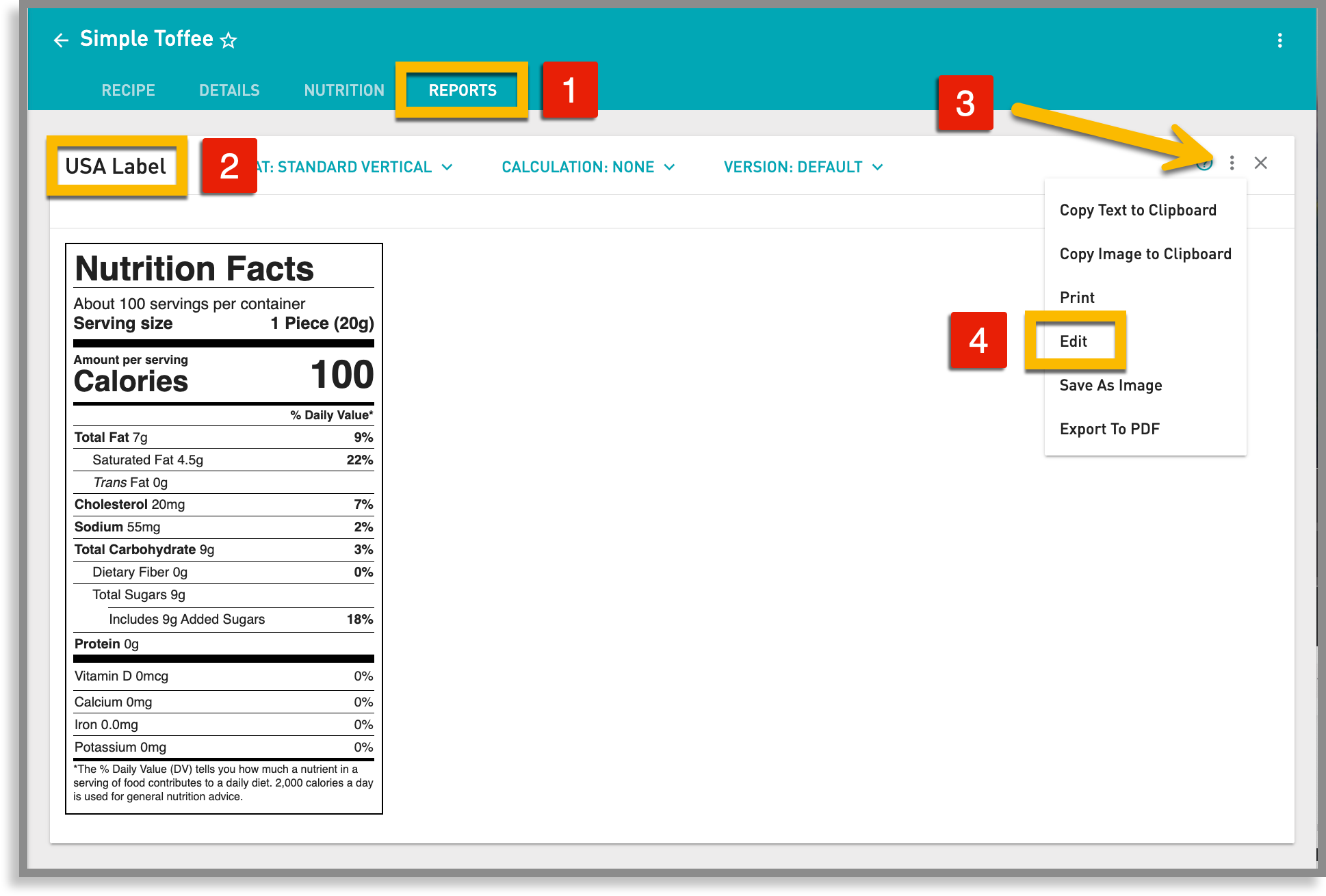 USA Labels: Direct Editing – NutriCalc