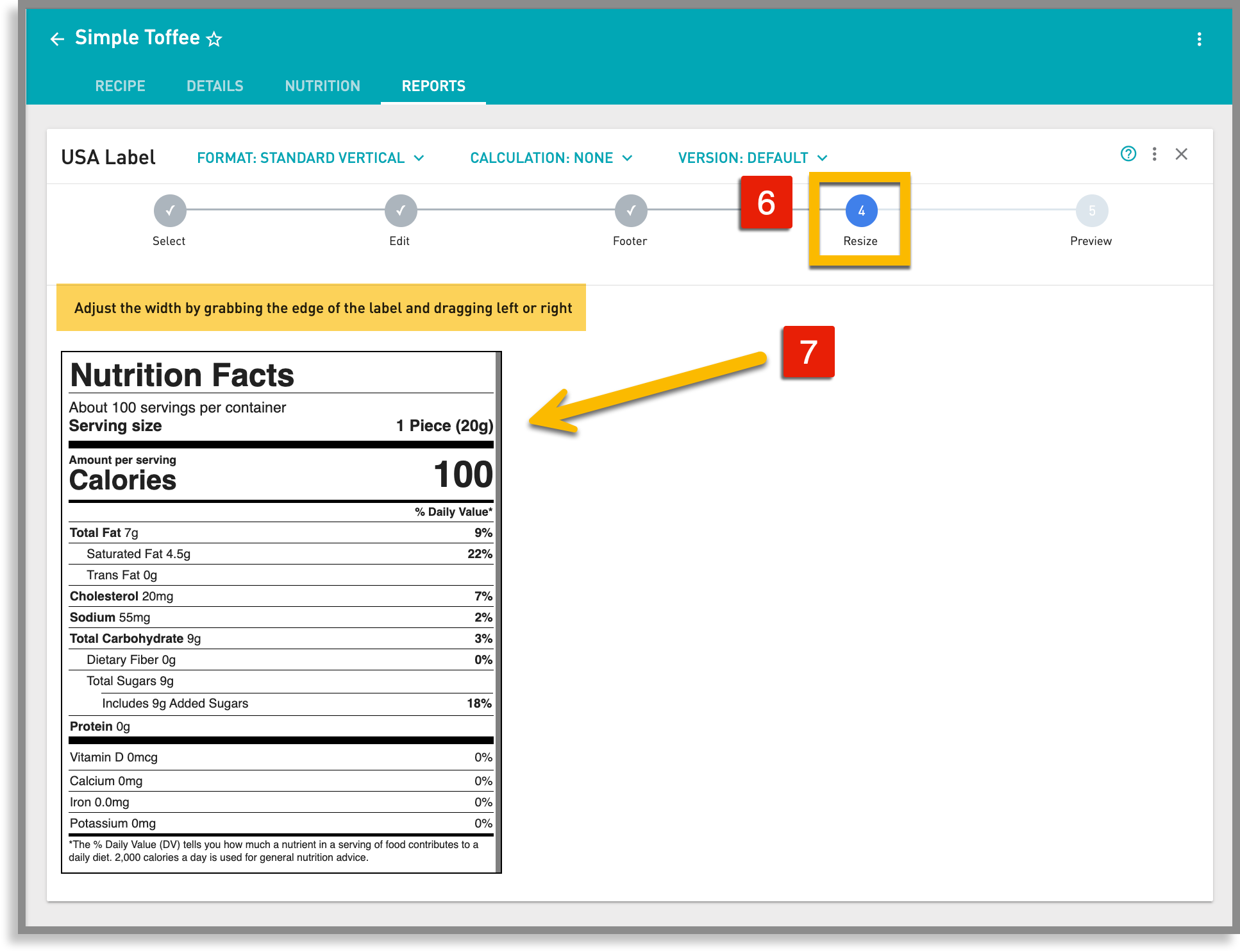 USA Labels: Manual Resizing – NutriCalc
