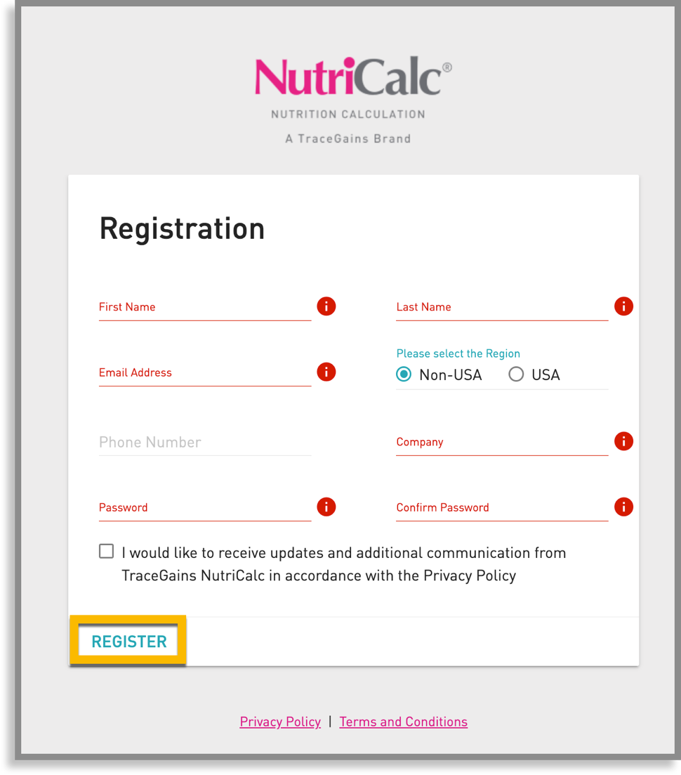 Register for a NutriCalc UK/non-USA Account – NutriCalc
