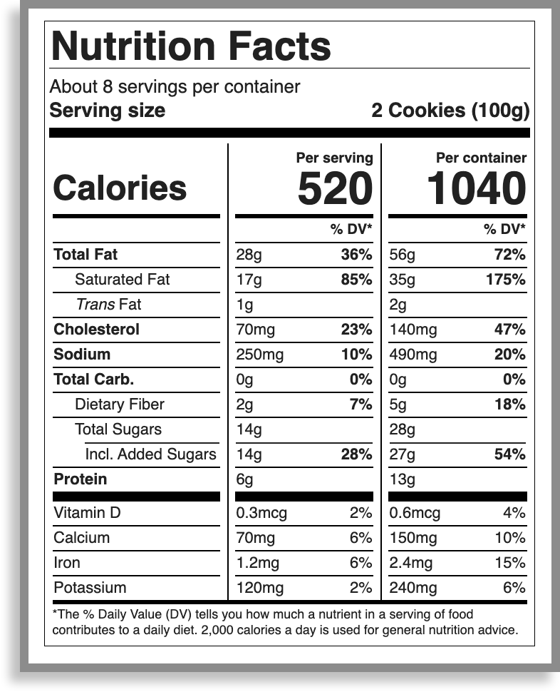 USA Labels: Dual Column Per Serving / Per Container – NutriCalc