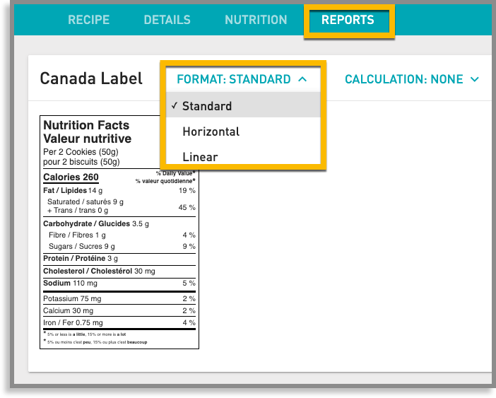 Canadian Nutrition Facts Label – NutriCalc