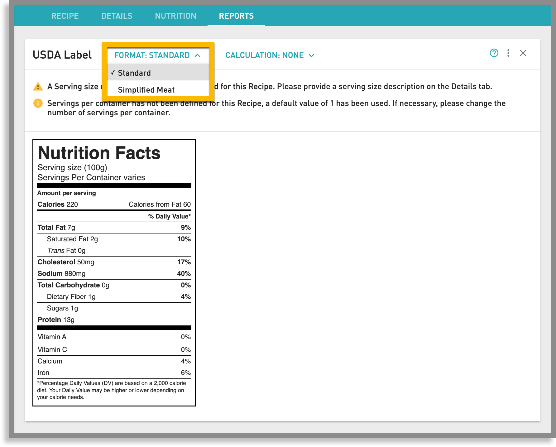 USDA Labels – NutriCalc