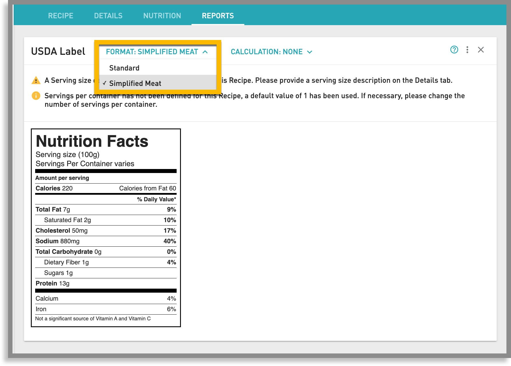 USDA Labels – NutriCalc