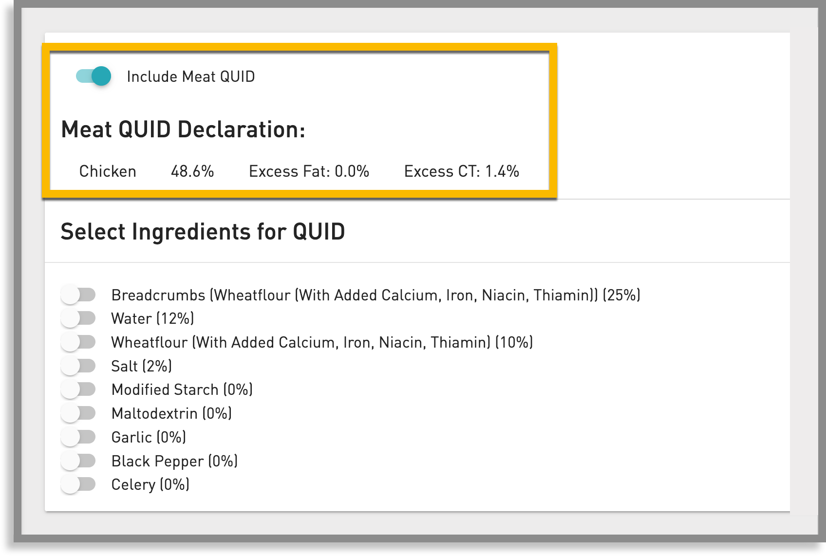 Meat Content and QUID Values for a Meat Product – NutriCalc