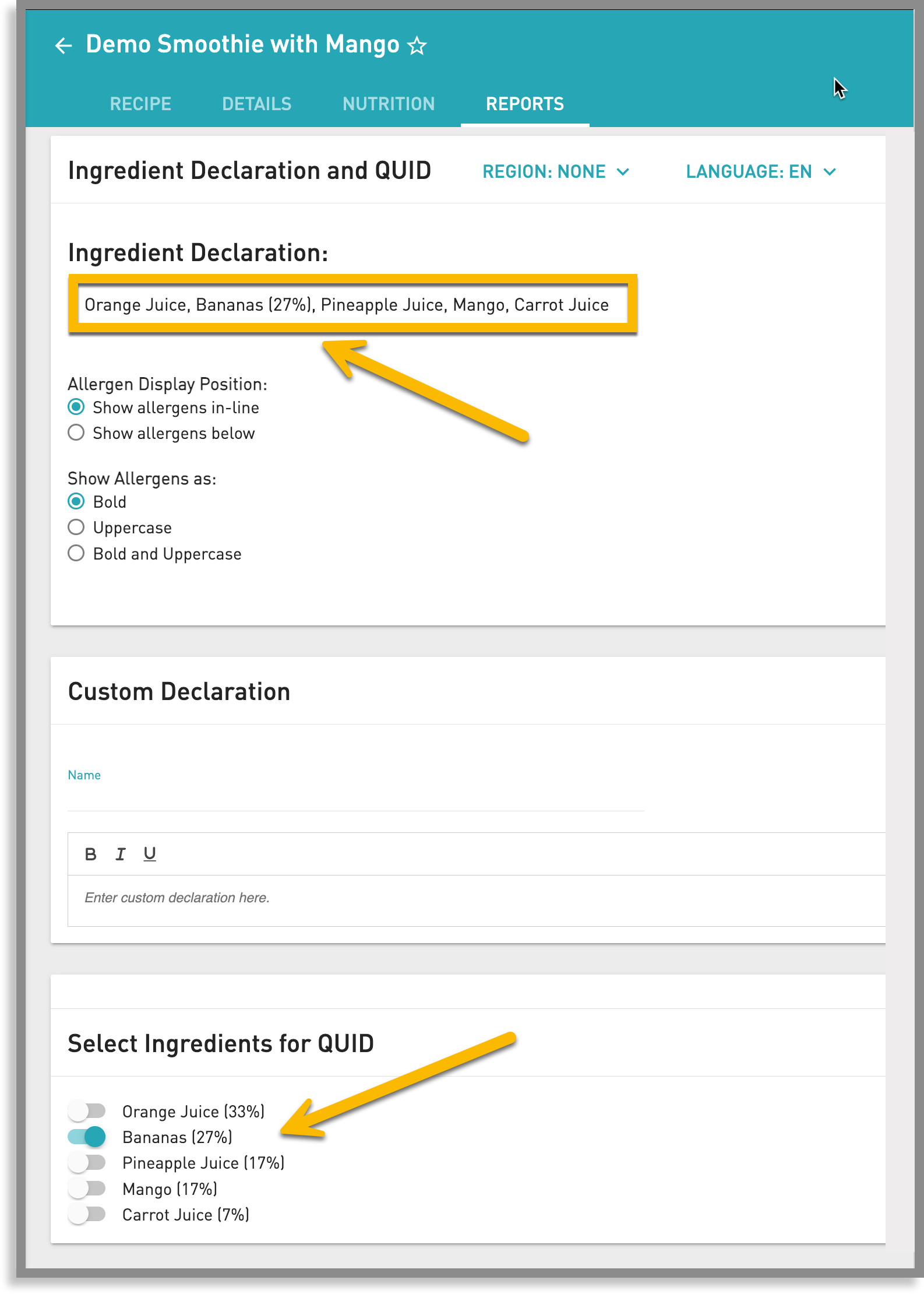 Choose an Ingredient for Setting the QUID Labeling – NutriCalc