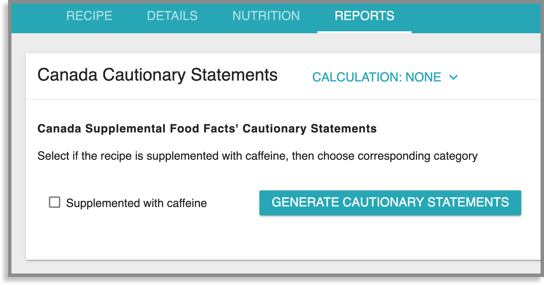 Canada Cautionary Statements – NutriCalc