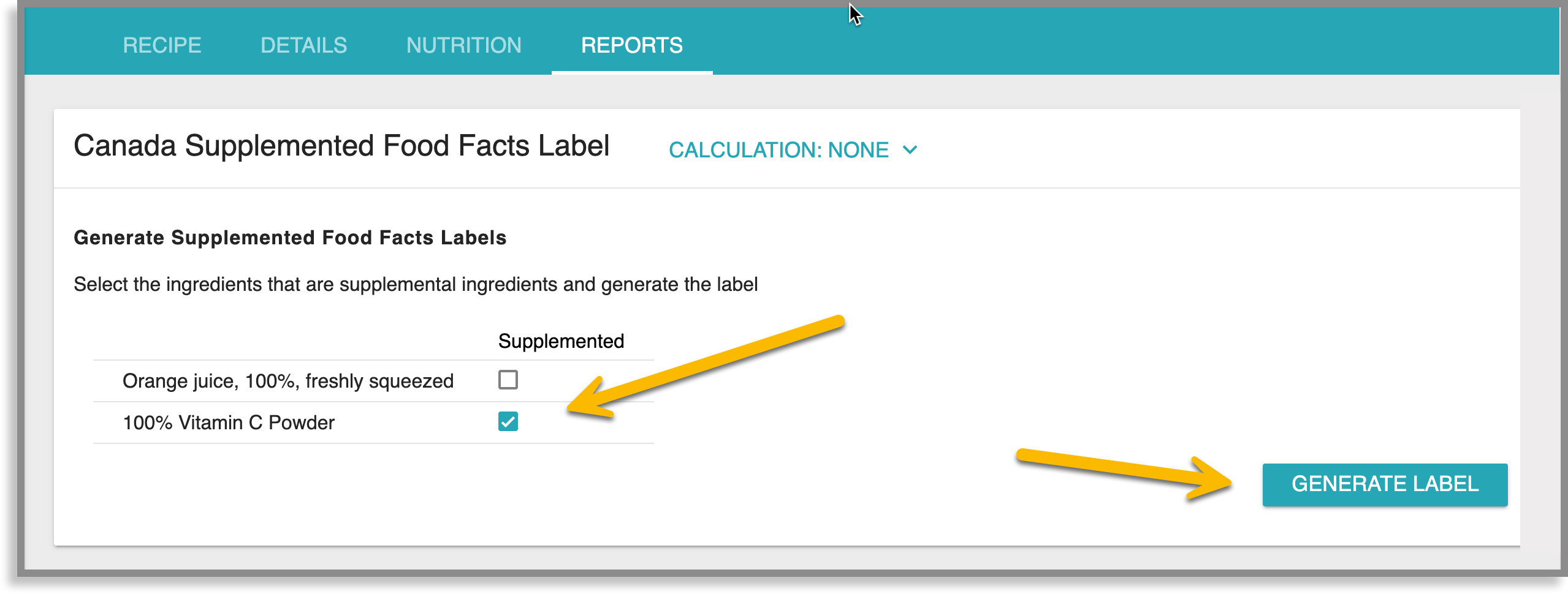 Canada Label: Supplemented Food Facts – NutriCalc