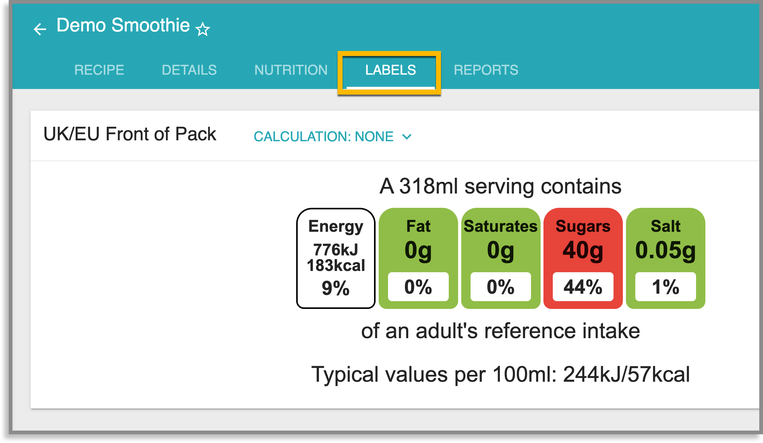 Generate a UK/EU Front of Pack Label – NutriCalc