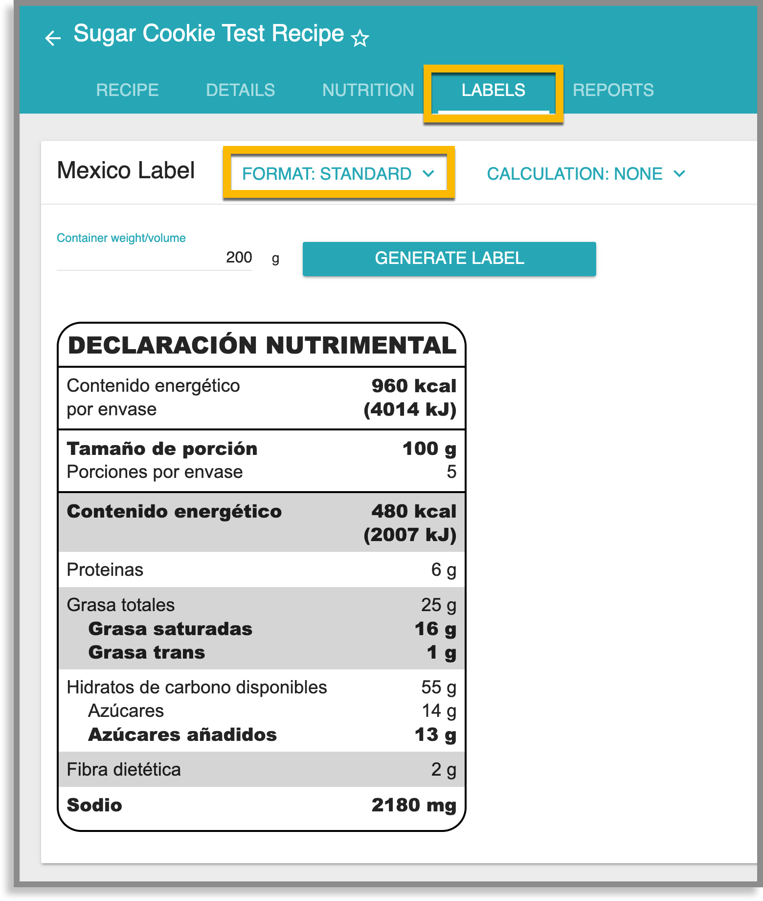 Mexico Label – NutriCalc