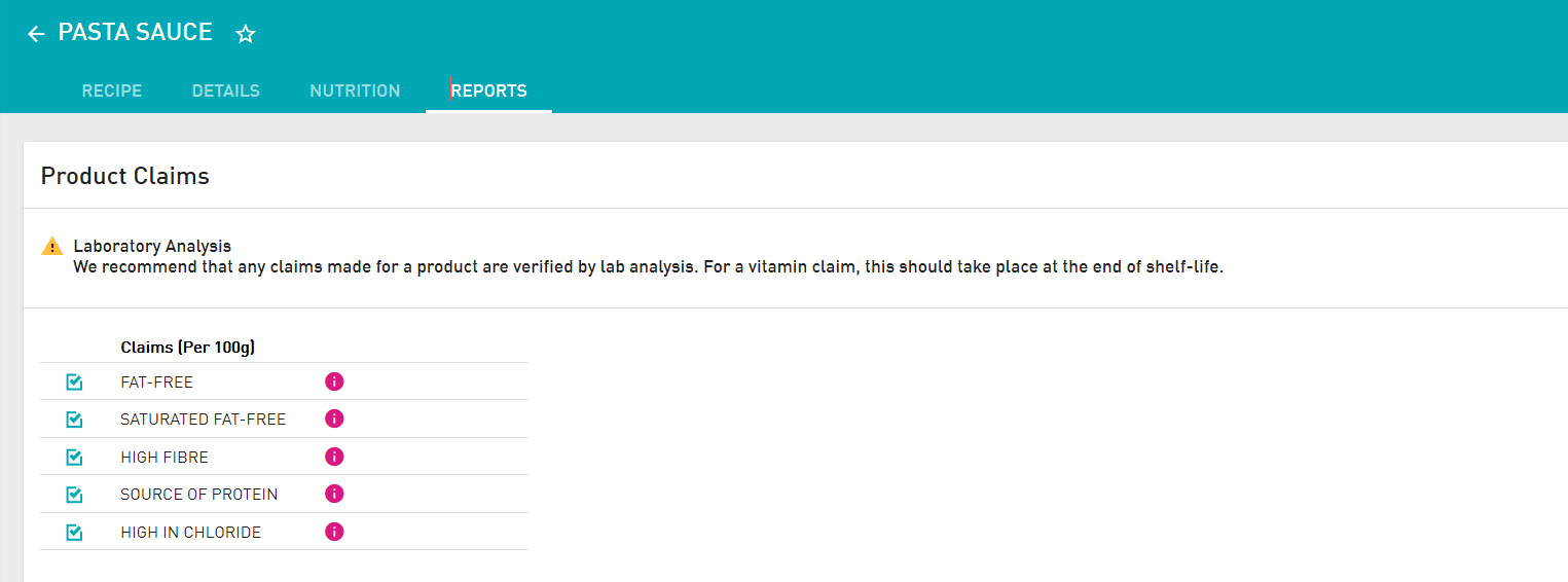 Nutrition Claims Report – NutriCalc