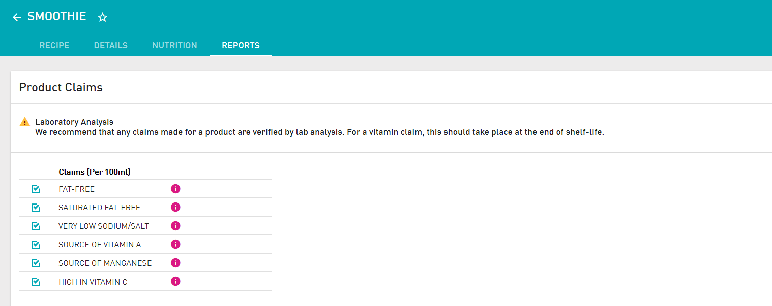 Nutrition Claims Report – NutriCalc