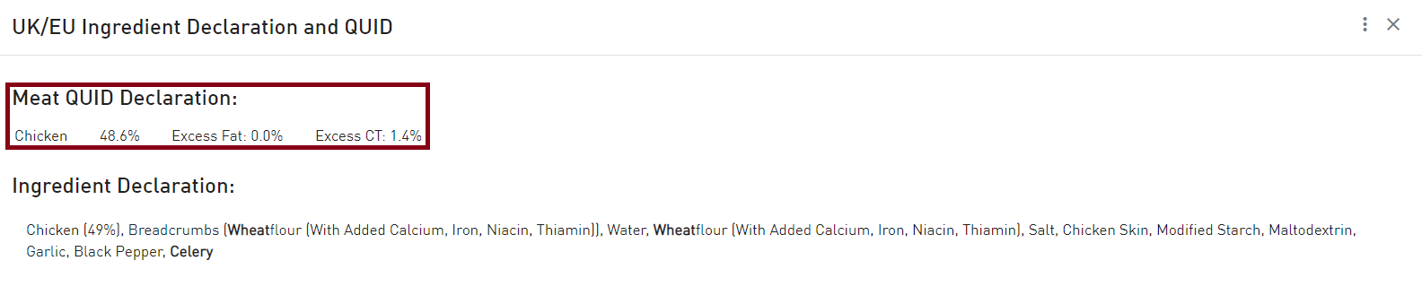 Meat Content and QUID Values for a Meat Product – NutriCalc