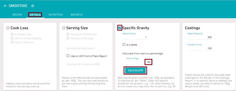 I make Ice Cream. How can I enter my overrun to get ‘per 100ml’ values ...