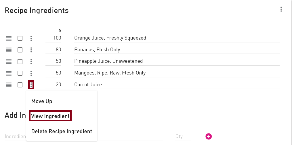View the Nutrition Values for an Ingredient in a Recipe – NutriCalc